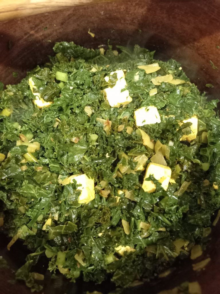 Kale, Spinach, & Cottage Cheese in MEC | Miriam's Earthen Cookware